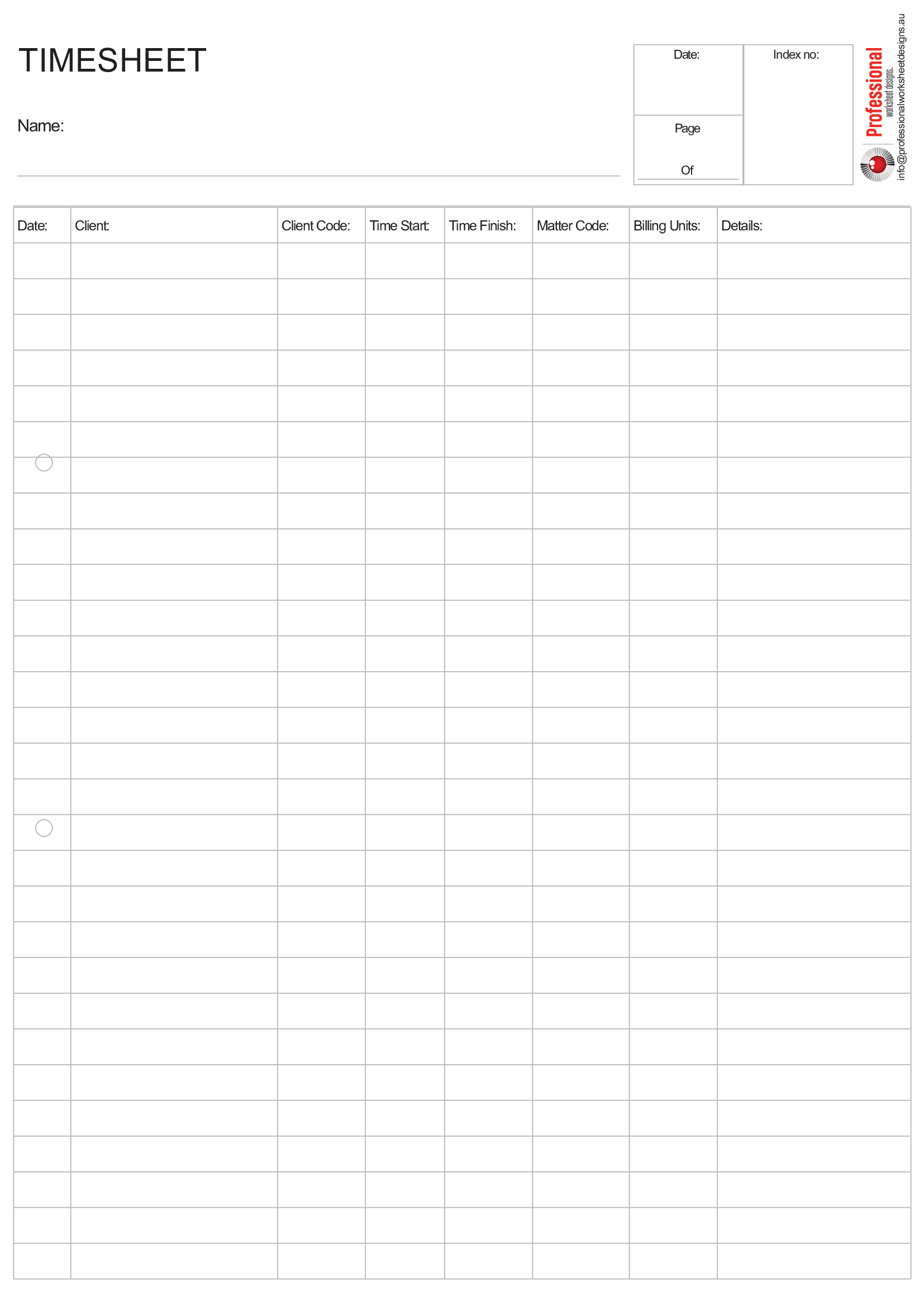 Worksheet 11 (Timesheet) - Professional Worksheet Designs