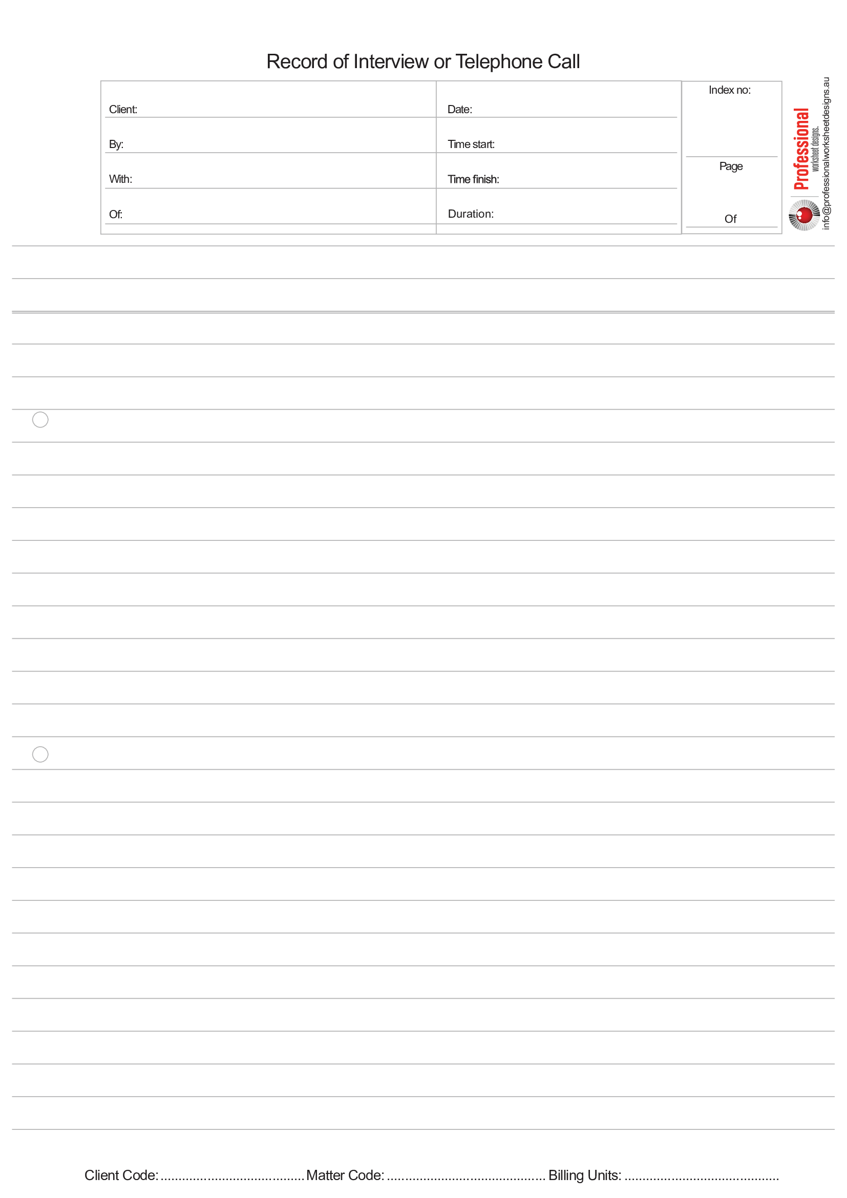 Worksheet 7 (Record of Interview or Telephone Call) - Professional ...